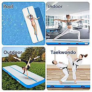 AECOJOY Air Gymnastics Mat Tumbling Mat 13ft Gymnastics Training Mat 4” Thickness Inflatable Tracks for Tumbling, Home Use, Training, Gym, Water (13ft*3.3ft*4in,Blue)