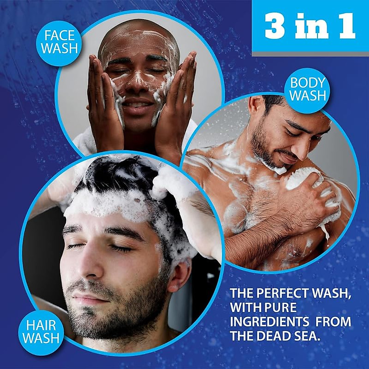 Dead Sea Collection Mens Body Wash 3 in 1 – Amber Wood Body Wash for Men – Shower Gel – Shampoo – Shower Soap for Face and Hair – Pack of 2 Bottles (33.8 Fl. Oz. Each)