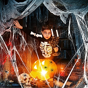 EastPin Halloween Decorations Outdoor Spider Webs - 1000 Sqft Stretchable Cobwebs with 50 Fake Spiders for Indoor Haunted House Rooms Yard Trees Bushes Decor Scary Halloween Party Favors Supplies
