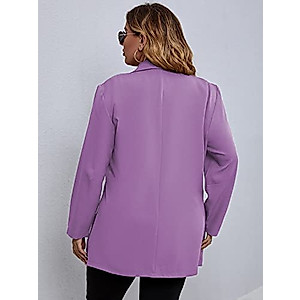 WDIRARA Women's Plus Size Button Front Long Sleeve Blazer Work Office Jacket Purple 4XL