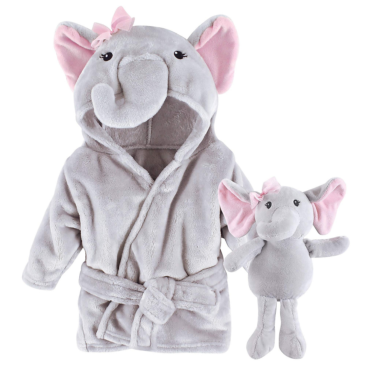 Hudson Baby Unisex Baby Plush Bathrobe and Toy Set, Pretty Elephant, One Size