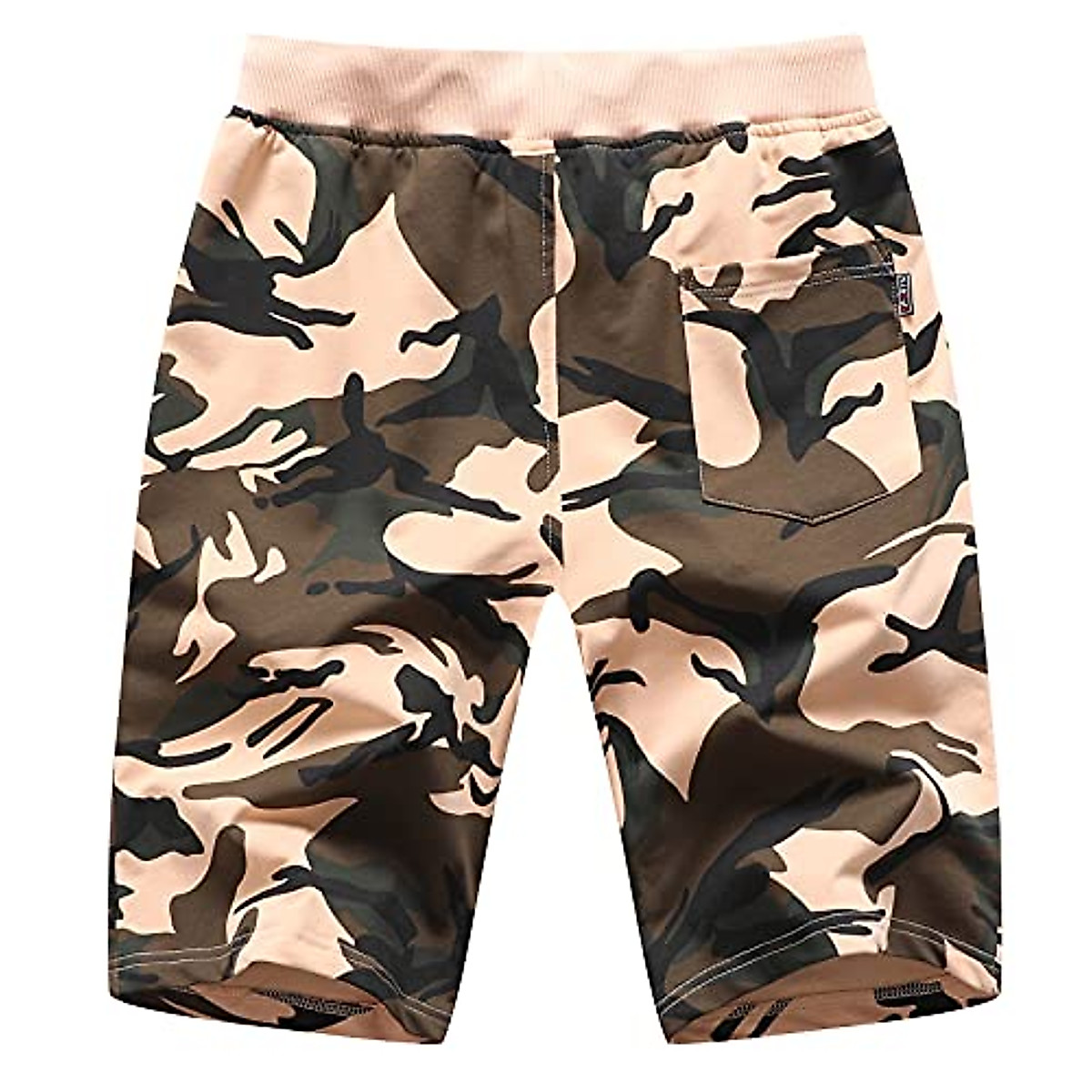 Big Boy's Cotton Casual Classic Fit 8 Inch Inseam Elastic Waist Knit Shorts with Drawstring Pockets Youth 14 Khaki Camouflage