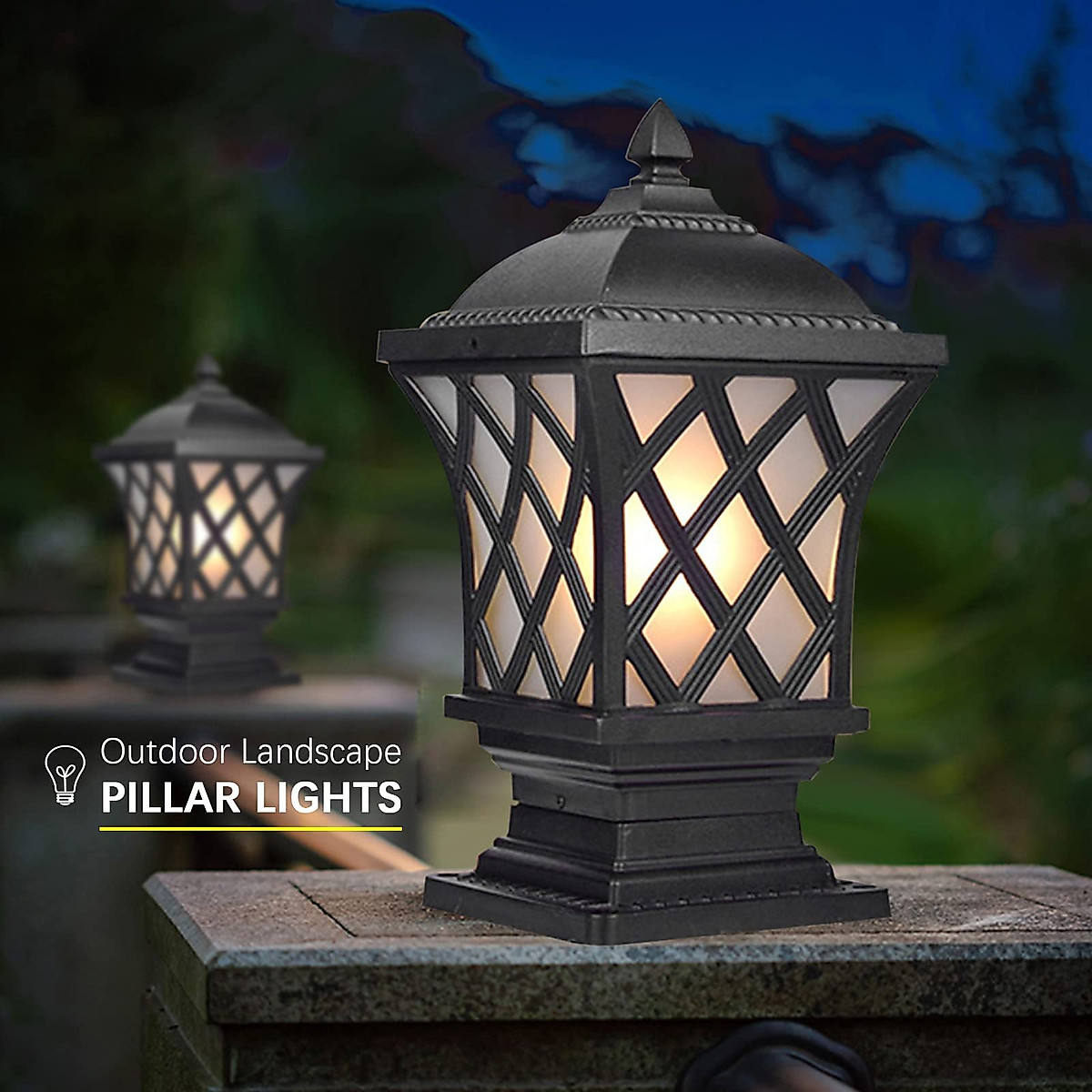 Moddeny IP54 Waterproof Outdoor Column Lights, Exterior Glass Aluminum Fence Pillar Light 18.9" Traditional Black E26 Post Lanterns Patio Villa Garden Park Balcony Gate Street Lighting