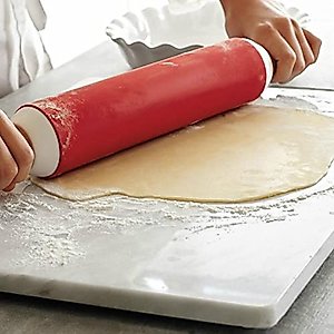 Diflart Natural Marble Pastry White Cheese And Cutting Serving Board with Non-Slip Feet 16x20 Inch Carrara Bianco Christmas | Thanksgiving Gift