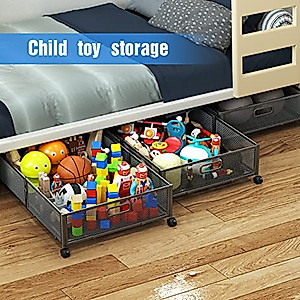 BIETCR under bed storage containers with wheels,metal underbed storage containers drawers, under bed shoe storage organizer for Bedroom Clothes Shoes Blankets (2PCK.BLACK)