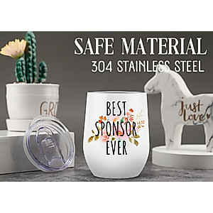 Onebttl Sponsor Gift Wine Tumbler - 12oz Double Wall Vacuum Insulated Stainless Steel Cup Mug with Lid, Confirmation Sponsor Gift for Women - White