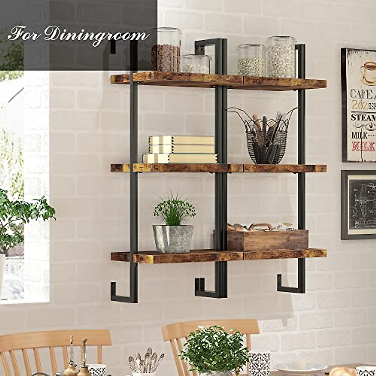 FUSUNBAO Floating Shelves, Wall Shelves for Living Room,Bathroom,Kitchen,Bedroom,3-Tier Shelves for Books/Storage/Wall Decor with 50lbs Capacity(Antique Brown 16inch)
