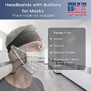 Headband with Buttons for Nurses (Mask not Included) Made in USA - Black One Size