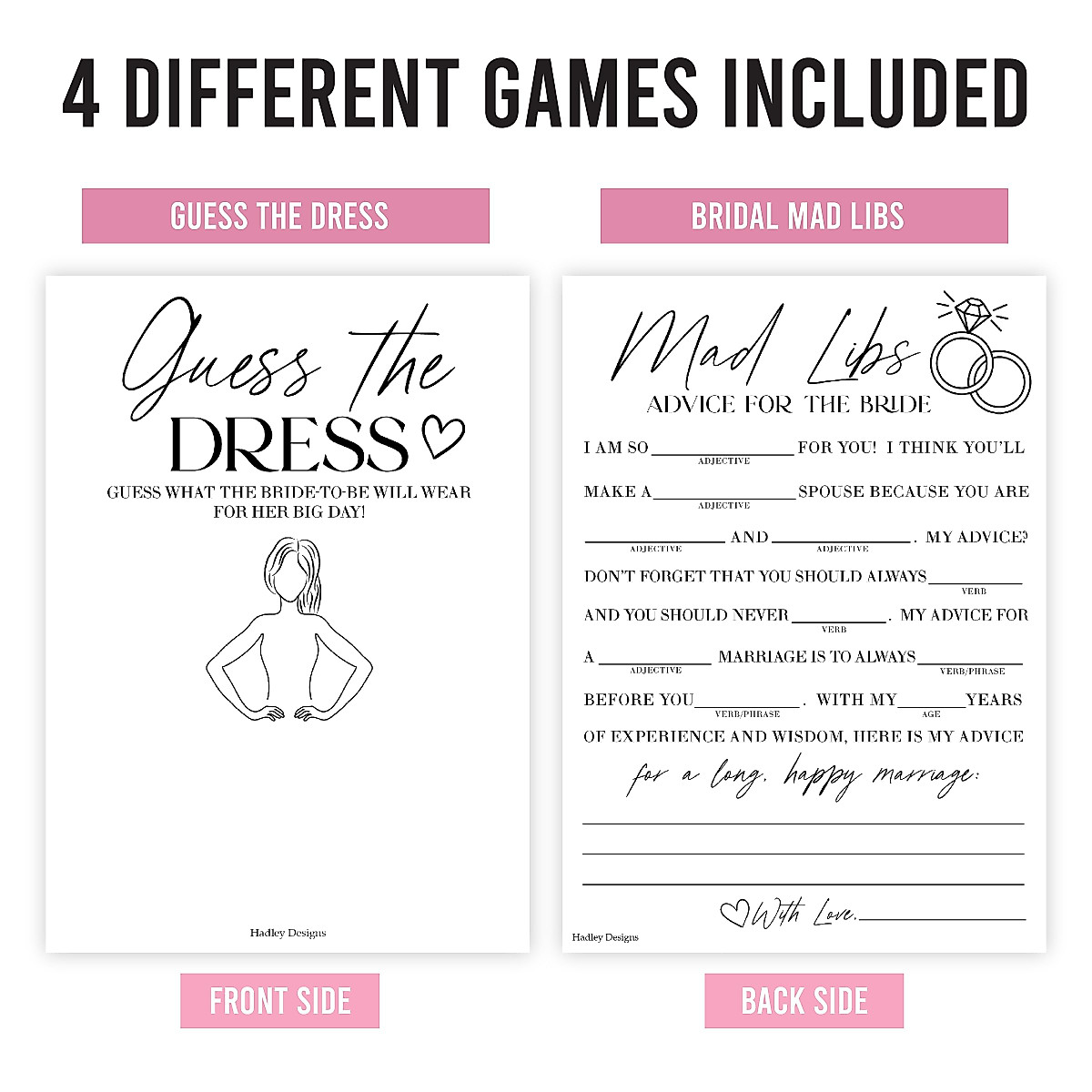 Hadley Designs 40 Minimalist Funny Bridal Shower Games 20 Guests - Wedding Games for Guests, Couples Wedding Shower Games for Couples, Games for Bridal Shower Bingo Game, Bridal Party Games