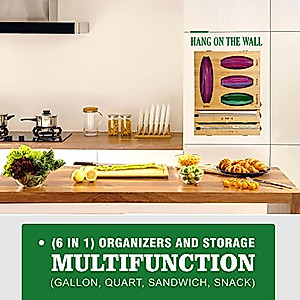 MatchWhiz Kitchen Ziplock Bag Organizer, Foil and Plastic Wrap Dispenser with Cutters. 6 IN 1 Kitchen Stamp Drawer Organizer.