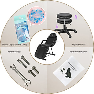 LUXMARS Tattoo Chair, Multipurpose Facial Chair 73 Inch Spa Salon Facial Bed with Massage Equipment Spa Stool for Beauty Spa Tattoo, Black