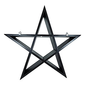 Ebros Light Duty Black Sacred Pentagram Pentacle Star Wall Hanging Floating MDF Wood Shelf 15" Tall 15" Wide Occult Wiccan Triple Goddess Home Office Room Accent