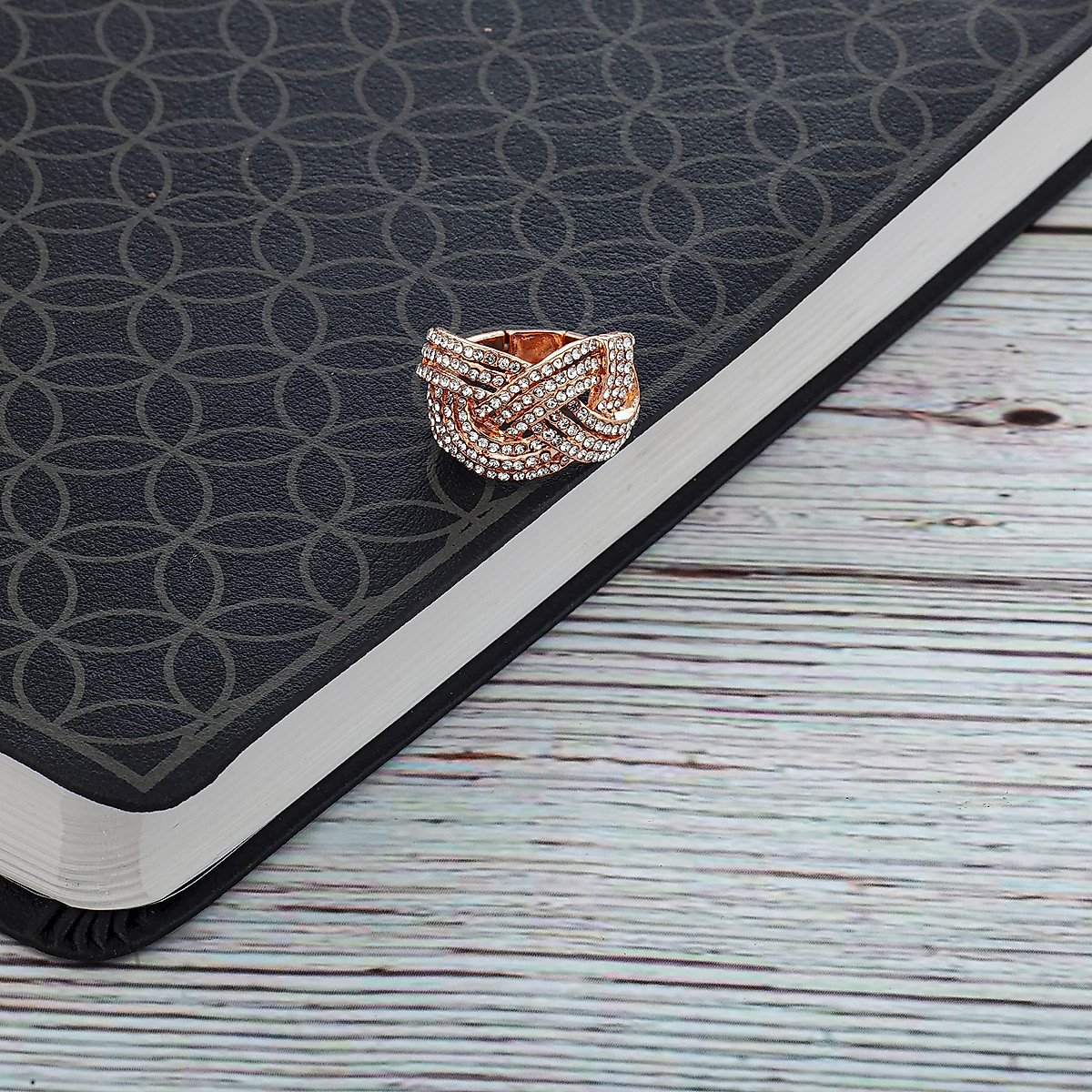 LUX ACCESSORIES Nicole Miller Rose Gold-tone Twisted Stretch Clear Crystal Rhinestones Fashion Ring