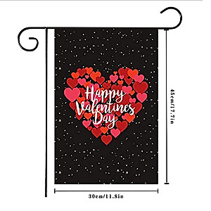 Happy Valentine's Day Flag Red Heart Burlap Garden Flag for Wedding Anniversary Proposal Engagement Patio Lawn Home House Decoration Party 12x18 inch