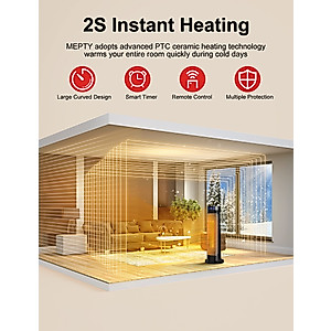 MEPTY Space Heater, 1500W Fast Heating Ceramic Electric Heaters with Remote,Thermostat, Oscillation, 1-12H Timer, Overheating & Tip-Over Protection, Portable Heater for Indoor Use (Black)