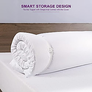 Mattress Topper Cover Queen, Lavender Infused Premium Bamboo Zippered Cover for Mattress Topper with Adjustable Straps, Ferlizer 3 Inch Queen Mattress Topper Protector