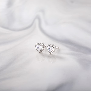 EAMTI 925 Sterling Silver Stud Earrings for Women 0.5CT Heart Cut Cubic Zirconia CZ Stud Earrings 18K White Gold Plated Stud Earrings Men Hypoallergenic