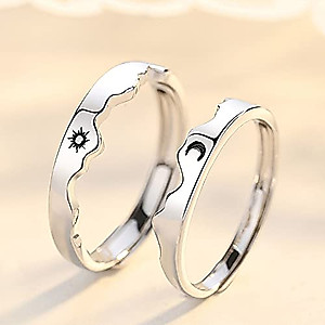 YangQian Matching Rings for Couples Promise Statement Rings for Her and Him Set Sun Moon Couple Rings Best Friend Rings for 2