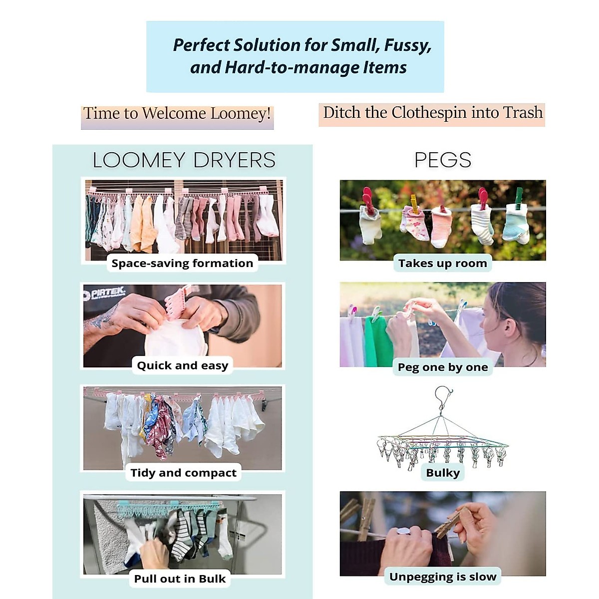 Loomey Laundry Dryer Clips, Perfect for Socks, Underwear, Small and Baby Clothes Nappy, Bibs, Sturdy Gripping Slip Resistant Clothesline Hanger, Plastic pegs for Washing line (2X17 Pins) - Cream