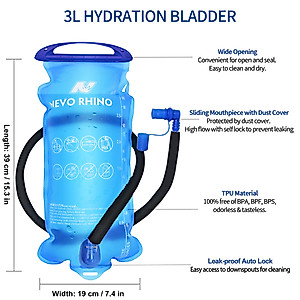 N NEVO RHINO Hydration Bladder 3L Leak Proof Water Reservoir,BPA Free,Wide Opening,3L Water Bladder for Hydration Backpack