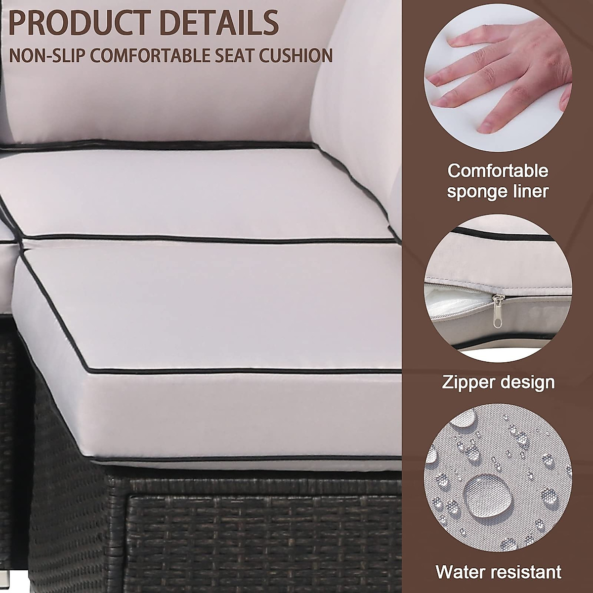 FKSLIFE Cushion Replacement Outdoor,14Pieces Waterproof Patio Furniture Cushions,Sofa Cushions with Removable Cover Seat & Back Cushion for Chair Sofa Couch,Fade Resistant(Grey+Black Edges)