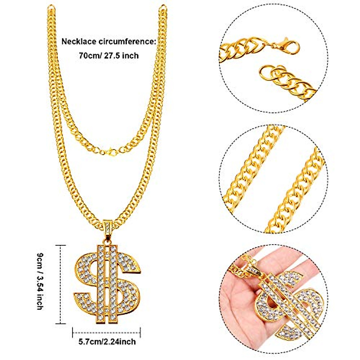 6 Pcs 80s 90s Hip Hop Costume Outfit Kit Inflatable Radio Boombox Necklace Ring Sunglasses Hat Rapper Accessories