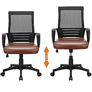 Yaheetech Mid Back Mesh Chair w/Leather Seat Executive Office Chair Computer Task Chair with Armrests Ergonomic Desk Chair with Lumbar Support, Brown