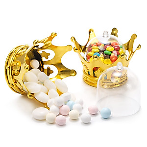 WUWEOT 36 Pack Refillable Crown Candy Box with Dome, Decorative Fillable Crown Candy Holder for Candies Chocolates Cake Dessert Baby Shower Princess Birthday Party Supplies