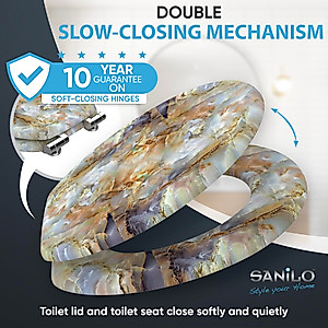 Sanilo Soft Close Toilet Seat ROUND, Quiet and Slow Close Lid and Seat, Strong Bumpers and Hinges, Marble Brown
