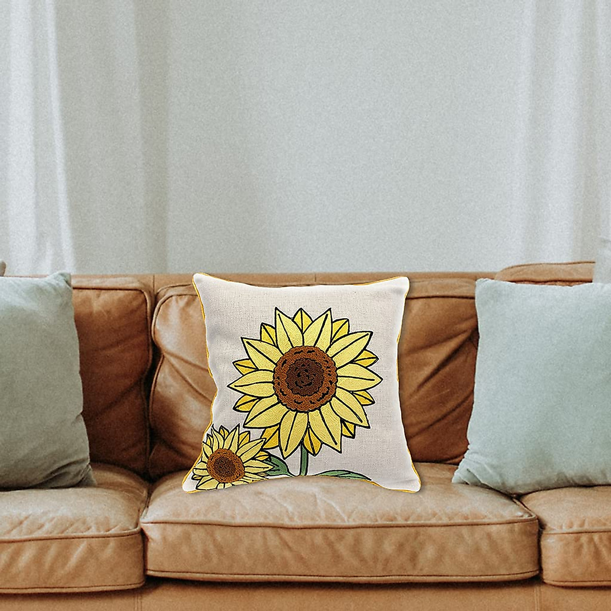 Pillow for Case Sunflower Embroidery Cushion Cover Home Decorative Pillow Cover Sofa Car Bedroom Living Room Office Supp Pillow Cases Standard Size Set of 4 Blue