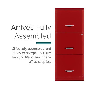 Hirsh Industries Space Solutions 3 Drawer Metal Vertical File Cabinet with Lock Lava Red
