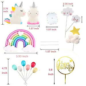 Unicorn Cake Topper, Qoadwem 15pcs Unicorn Rainbow Cake Toppers For Girls with Rainbow Heart Unicorn Cloud Balloon Happy Birthday Cake Decorations For Boys Girls Kids Birthday