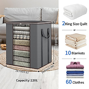 Fixwal Extra Large Blanket Storage Bags 120L Comforter Storage Bags with Reinforced Handles Breathable Clothes Storage Containers for King Comforter Bedding Pillow Sheet Grey