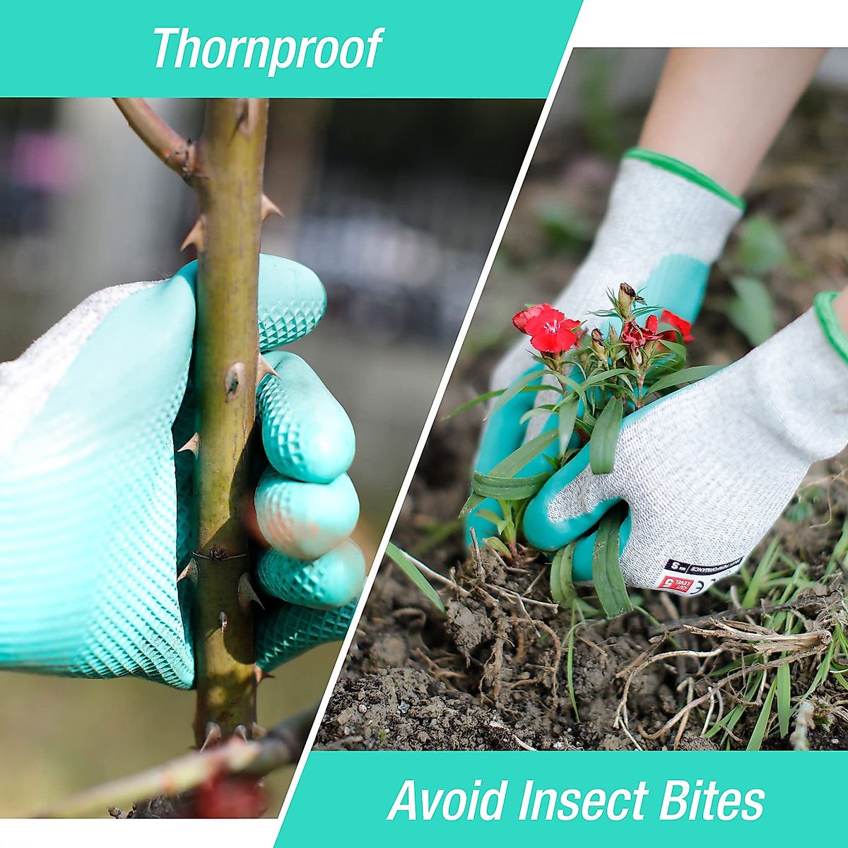 HAUSHOF Gardening Gloves Thorn Proof 3-Pairs Work Gloves, Breathable Garden Gloves Latex Coated with Texture for Women and Men Yard Work, Large Size