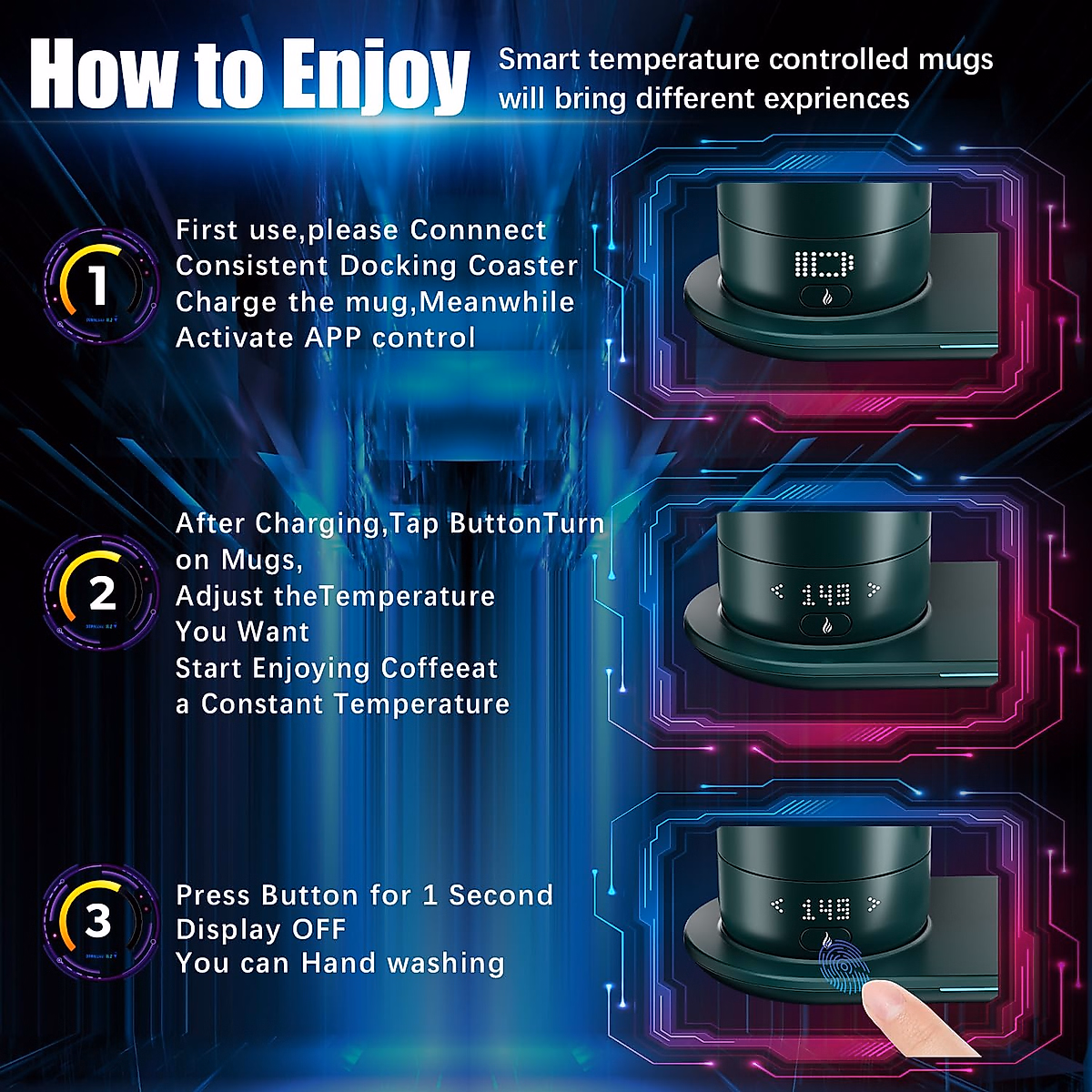 LEGARDLILIU Smart Self Heating Coffee Mug 18 Oz Temperature Control Heated Coffee Mug App Controlled Warmer Mug 5-10 Hour LED Display Keep Coffee Hot All Day Fast Wireless Charger Base Jade Green