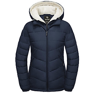 wantdo Women's Thickened Snow Coat Hooded Puffer Jacket Windbreaker Navy Medium