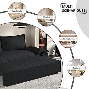 VEPXXP 70.1" Convertible Sleeper Sofa with Pull Out Bed, Futon Sofa Bed Queen Size, Black Loveseat Sofa for Living Room, Small Space Sofa Cama for Apartment
