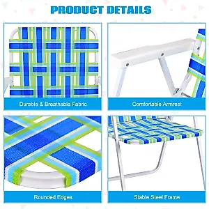 ARLIME 6 PCS Folding Lawn Chairs Set, Portable Outdoor Patio Chairs w/Stable Metal Frame & Armrests, Webbed Folding Beach Chairs Set for Lawn Patio Garden Backyard (Blue)