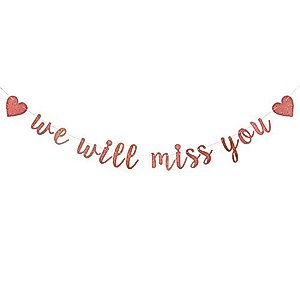 Rose Gold Glitter We Will Miss You Banner--Retirement Party Decorations Sign-Going Away Party Decor-Farewell Party Decorations-Office Work Party Decorations