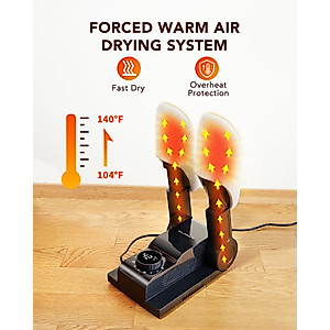 FORLIM Boot Dryer for Work Boots, Shoe Dryer with Heat Blower, Glove Dryer & Boot Warmer - 180° Adjustable Dry Rack - Telescopic Bendable Dry Ports - Intelligent Timer - Black