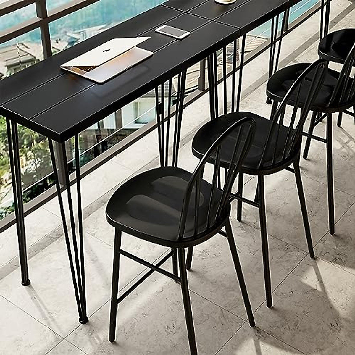 VICLLAX Metal Bar Height Table, Patio Long Bar Table, Narrow Counter Height Table, Metal Table Bar Height for Hot Tub, Garden, Yard, Balcony, Poolside