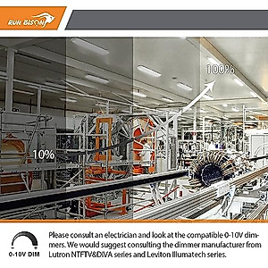 Run Bison 4FT LED Wraparound Light Fixture, 3 Color Selectable 3500K-5000K,Lumen Adjustable 3680/4600/5520LM,120-277V, 0-10V Dimmable Vapor Proof Parking Garage Light Fixture - 2 Pack