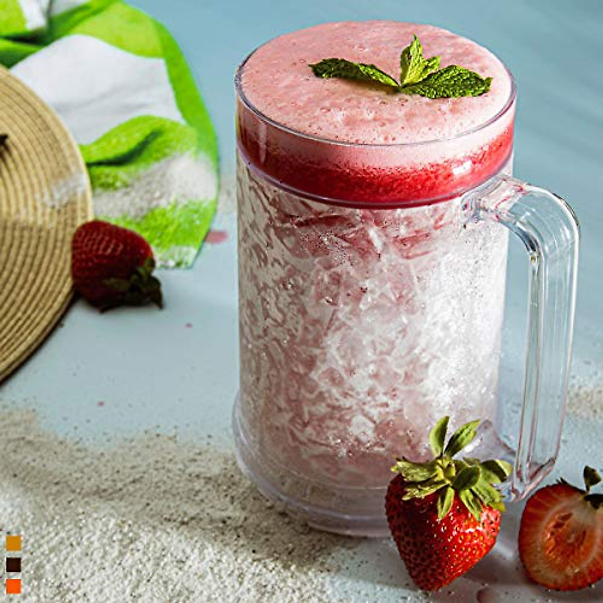 luxail Freezer Beer Mugs, Double Wall, Insulated Gel Plastic Pint Freezable Glasses, 16 oz, Clear 2 pack, Chiller Frosty Cup, Frozen Ice Freezer Mug, Freezer Cups