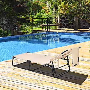 Giantex Chaise Folding Chair Adjustable Beach Patio Lounge Recliner, Beige