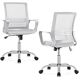 Office Chair - Ergonomic Office Chair Mid Back Office Desk Chair with Wheels Computer Chair with Lumbar Support Home Office Chair with Armrests for Adults, Grey