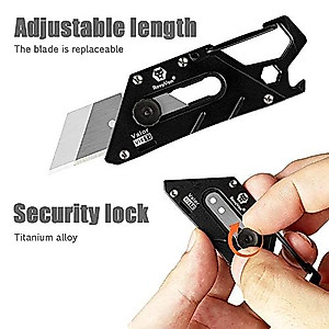 RovyVon V10 EDC Pocket Tool, Titanium Body, Utility Blade, Using for Bottle Open/Box Cutter/Keychain Carabiner, Multi-Tool with Straight Screwdriver/Hexagon Wrench, for Emergenies Outdoor