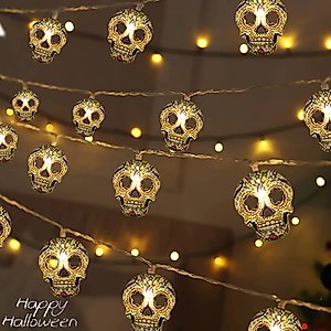 Halloween String Lights, 2 Packs Skull String Lights 30 LED Skull Lights 15ft Halloween Decoration Lights Battery/USB Powered Optional 2 Modes Halloween Lights Indoor Outdoor for Home Yard Patio
