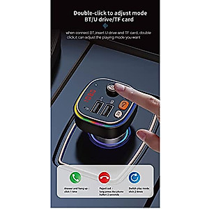 OHITEC Bluetooth5.0 FM Transmitter for Car,Bluetooth Car Adapter with Dual USB Charging Car Charger MP3 Player Support TF Card & USB Disk, 7 Colors Led Backlit Light, Hands Free Calling (C20)