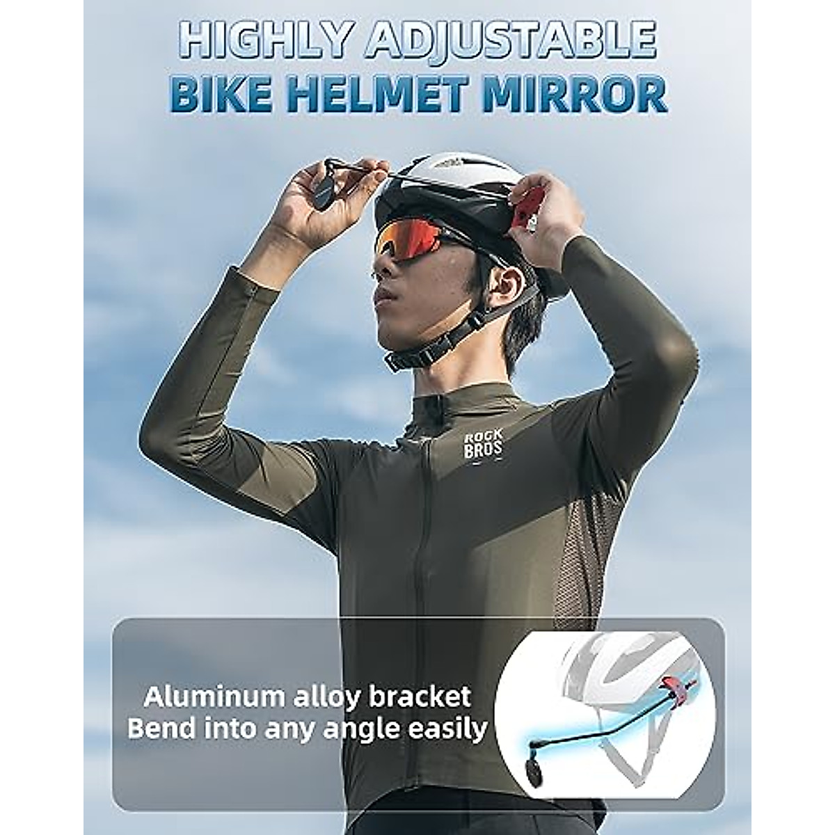 ROCKBROS Bike Helmet Mirror, Aluminum Alloy Moldable Frame, Detachable Fixing Way, Cycling Mirror Fit 90% Bicycle Helmet, Lightweight, Bike Accessories
