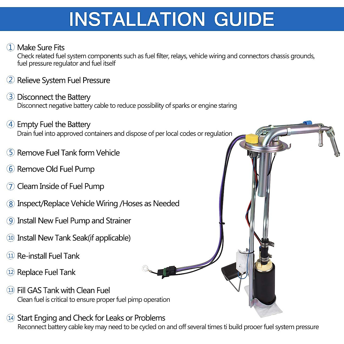 FAERSI Fuel Pump Replace# E3622S Compatible with 1996-1997 Chevy | GMC C1500 C2500 C3500 K1500 K2500 K3500 V6 V8 4.3L 5.0L 5.7L 7.4L Module Assembly